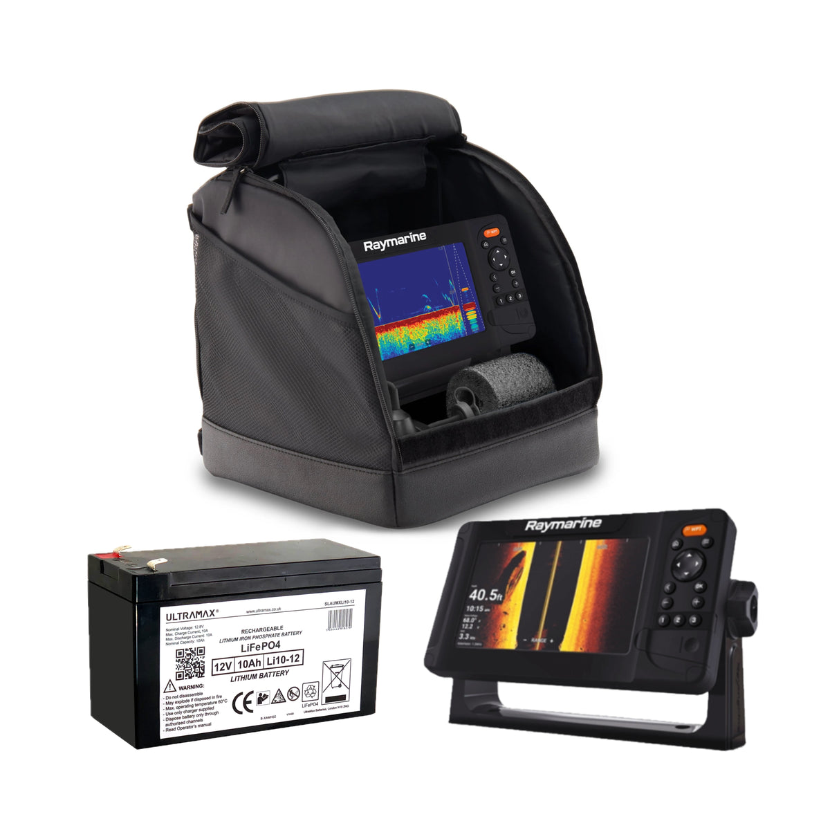Raymarine Element 9 HV + Ultramax 12,8V LiFePO4 Isfiskepaket